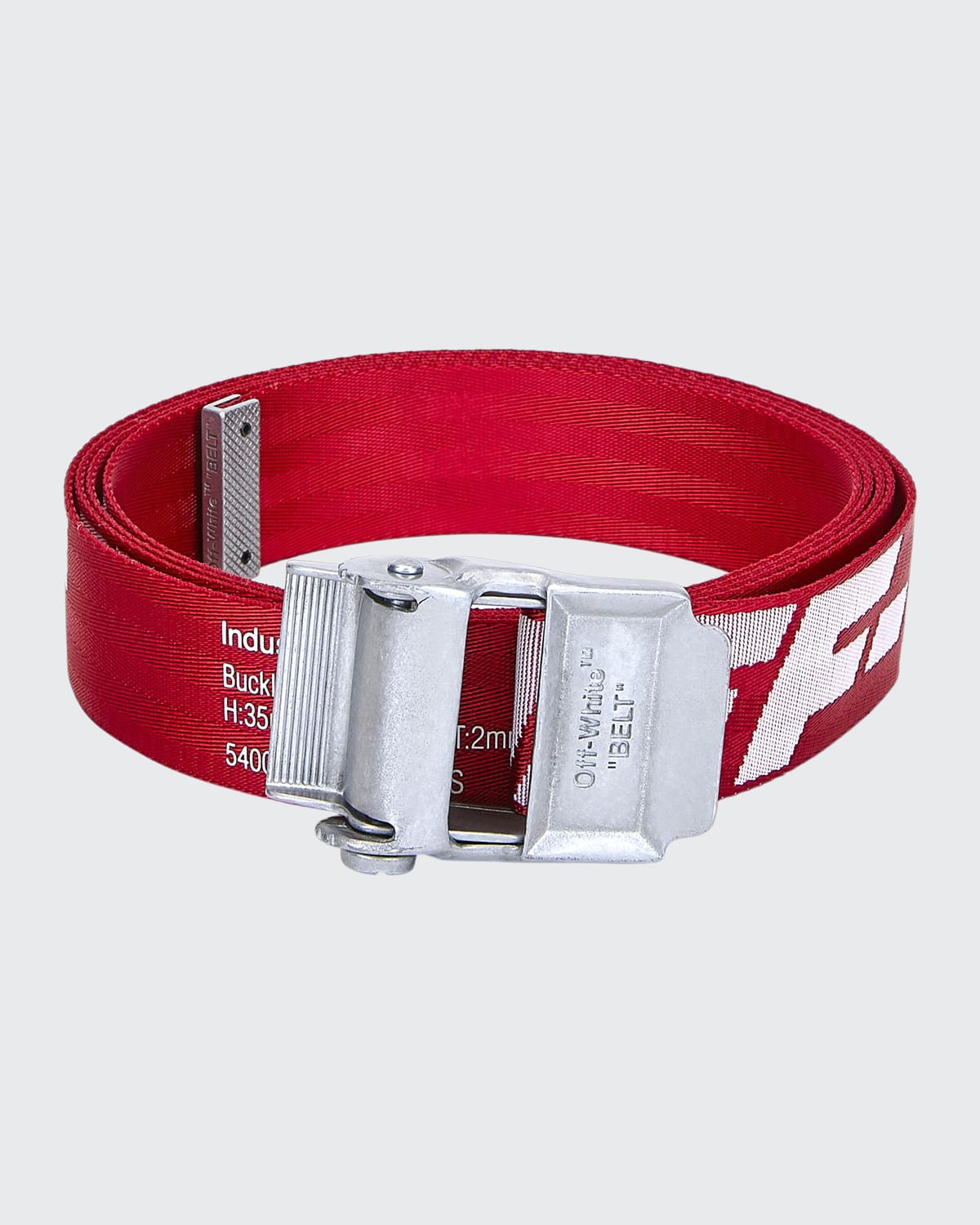 Off-White Men's Industrial Web Logo Belt, Red/White