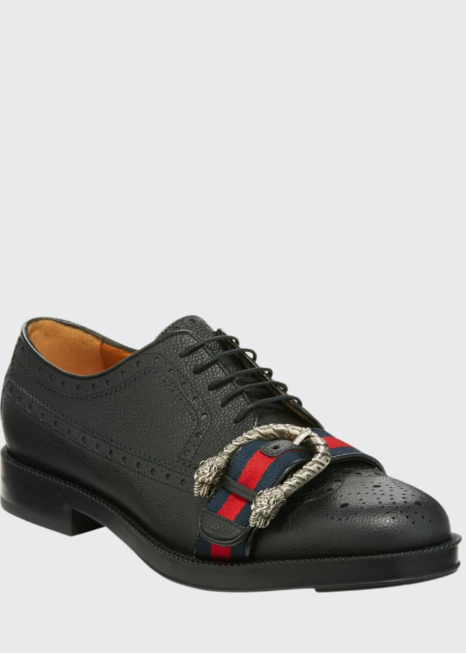 Gucci Leather Brogue Shoe with Web - Bergdorf Goodman