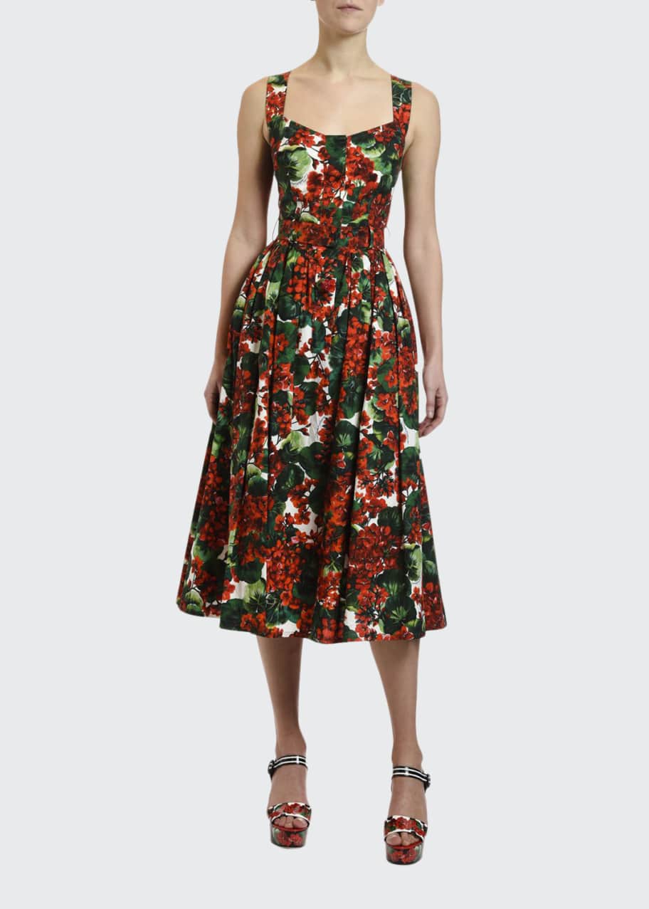 Dolce&Gabbana Geranium Print Cotton Midi Dress - Bergdorf Goodman
