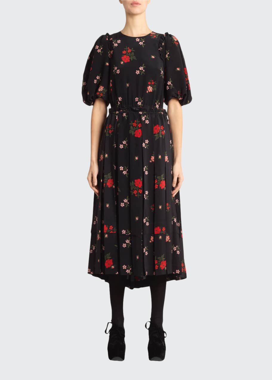 Simone Rocha Floral-Print Pleated Georgette Dress - Bergdorf Goodman