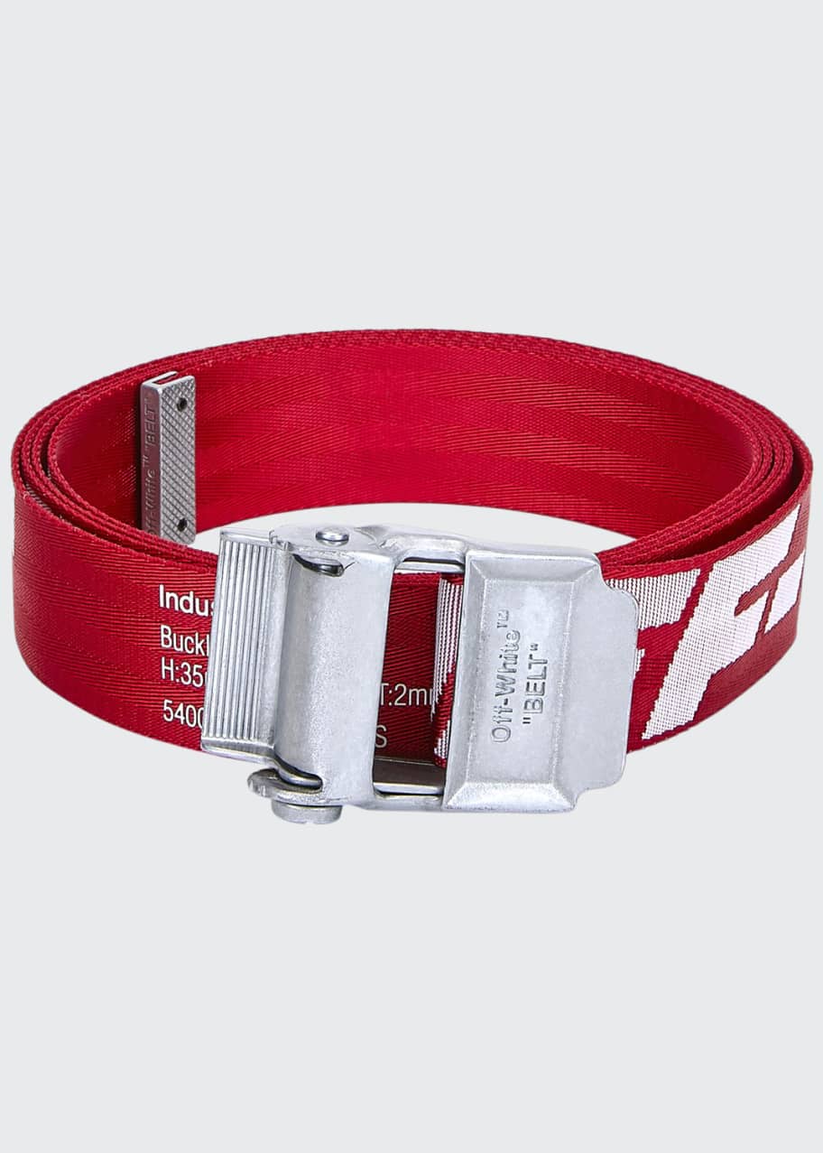 Off-White Men's Industrial Web Logo Belt, Red/White - Bergdorf Goodman