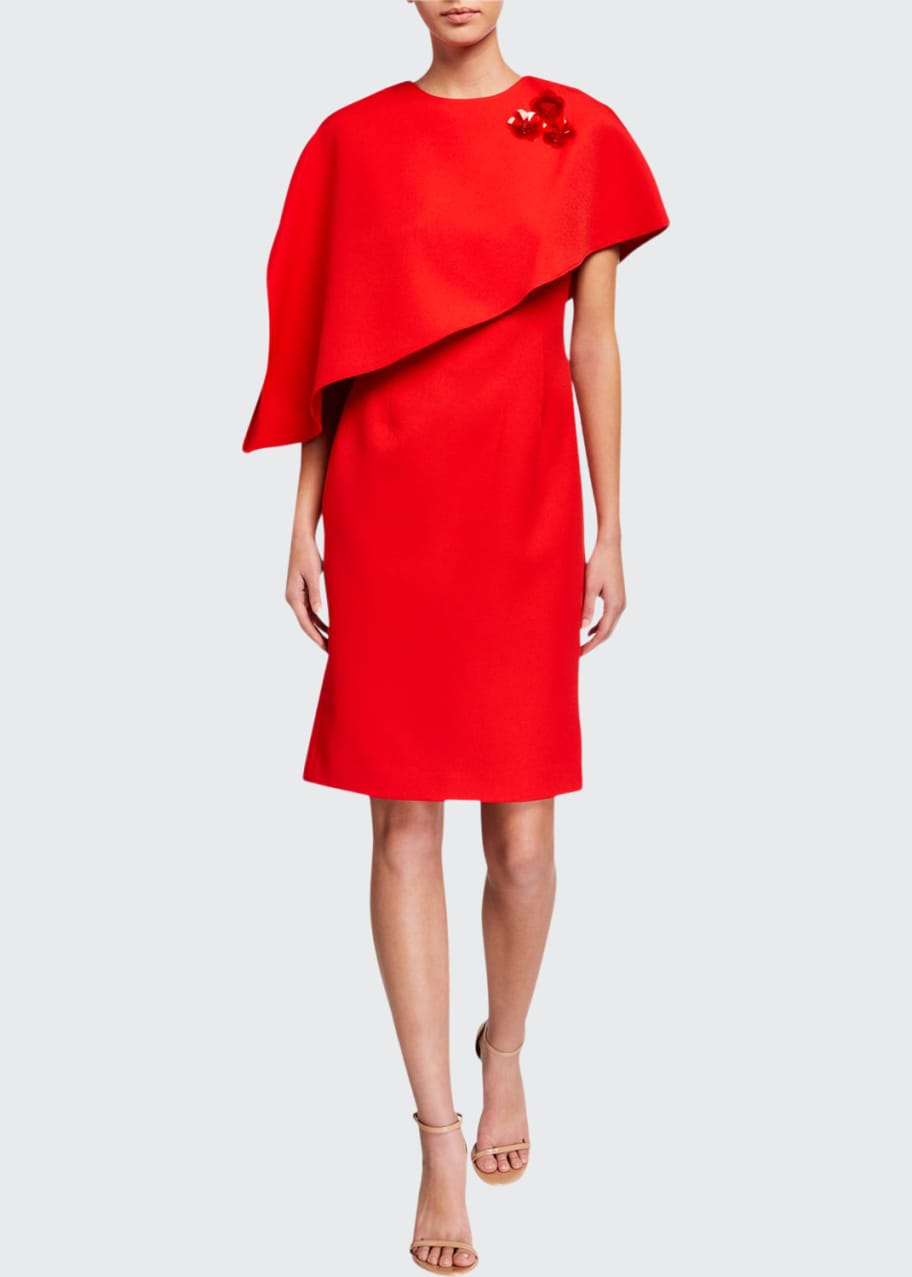 Rickie Freeman for Teri Jon Crepe Asymmetrical Capelet Dress with Pins ...