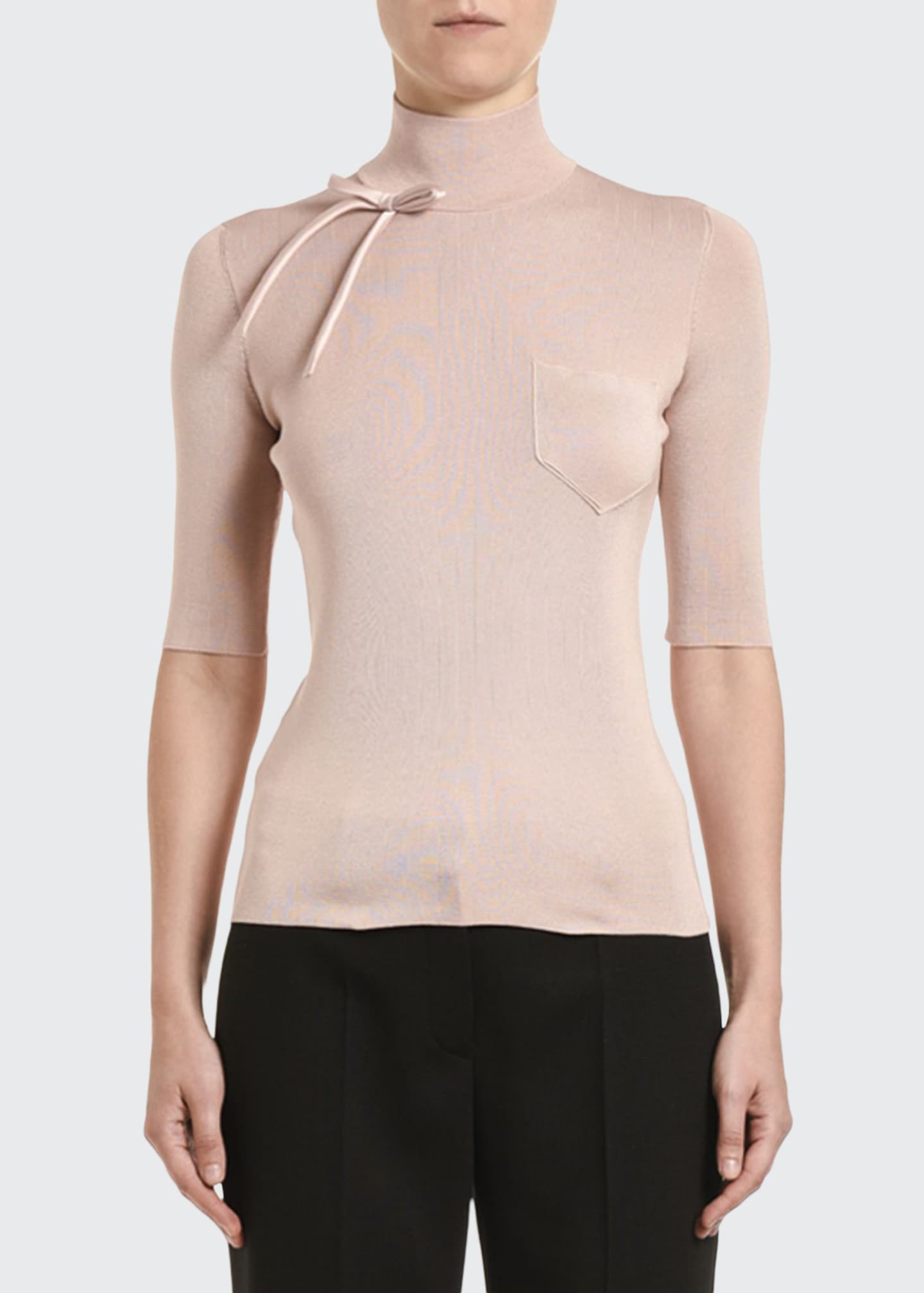 Prada High-Neck 1/2-Sleeve Top w/ Bow - Bergdorf Goodman