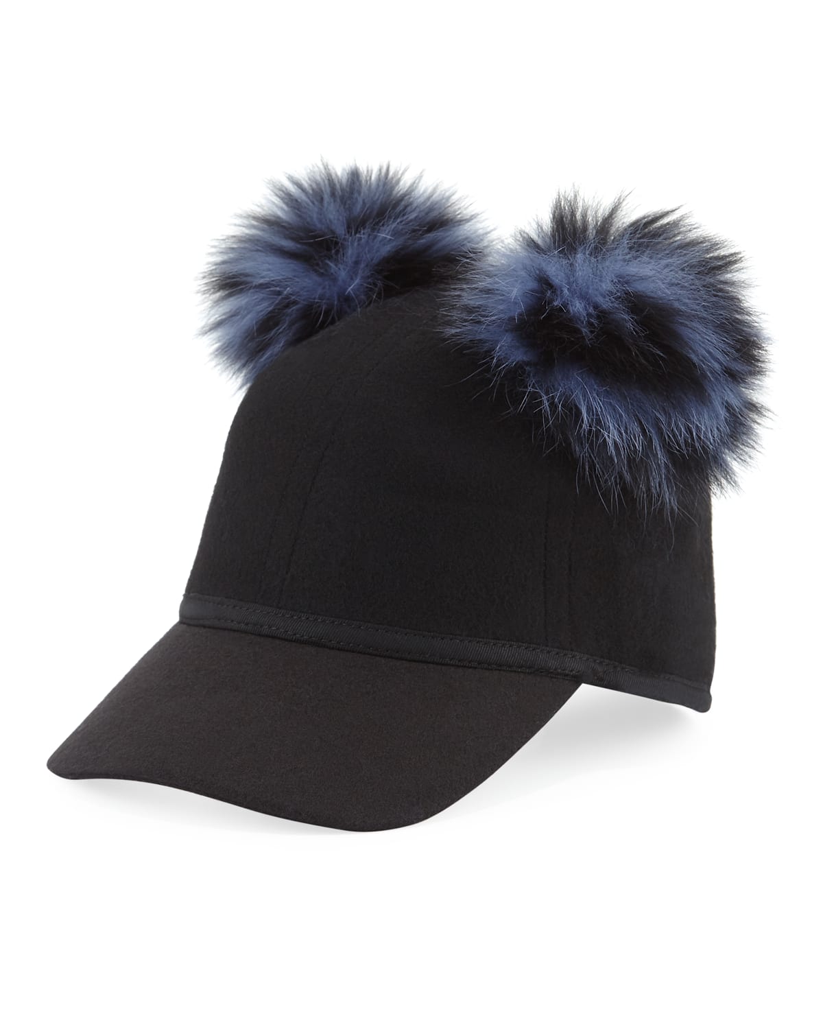 Charlotte Simone Sass Wool Felt Pompom Baseball Cap, Black/Blue