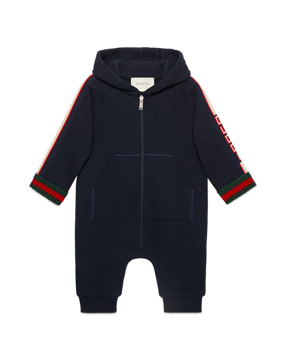 Gucci Hooded Logo-Sleeves Web-Cuffs Coverall, Size 6-24 Months