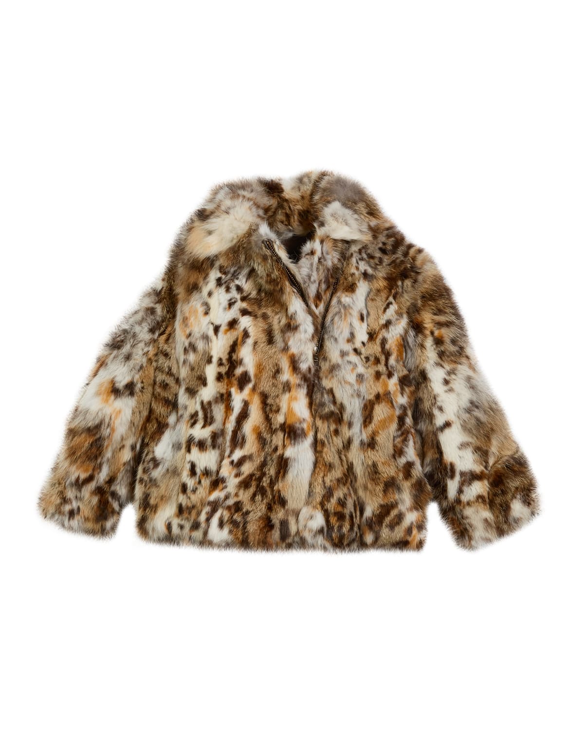 Adrienne Landau Lynx-Pattern Fur Jacket, Size 2T-12Y