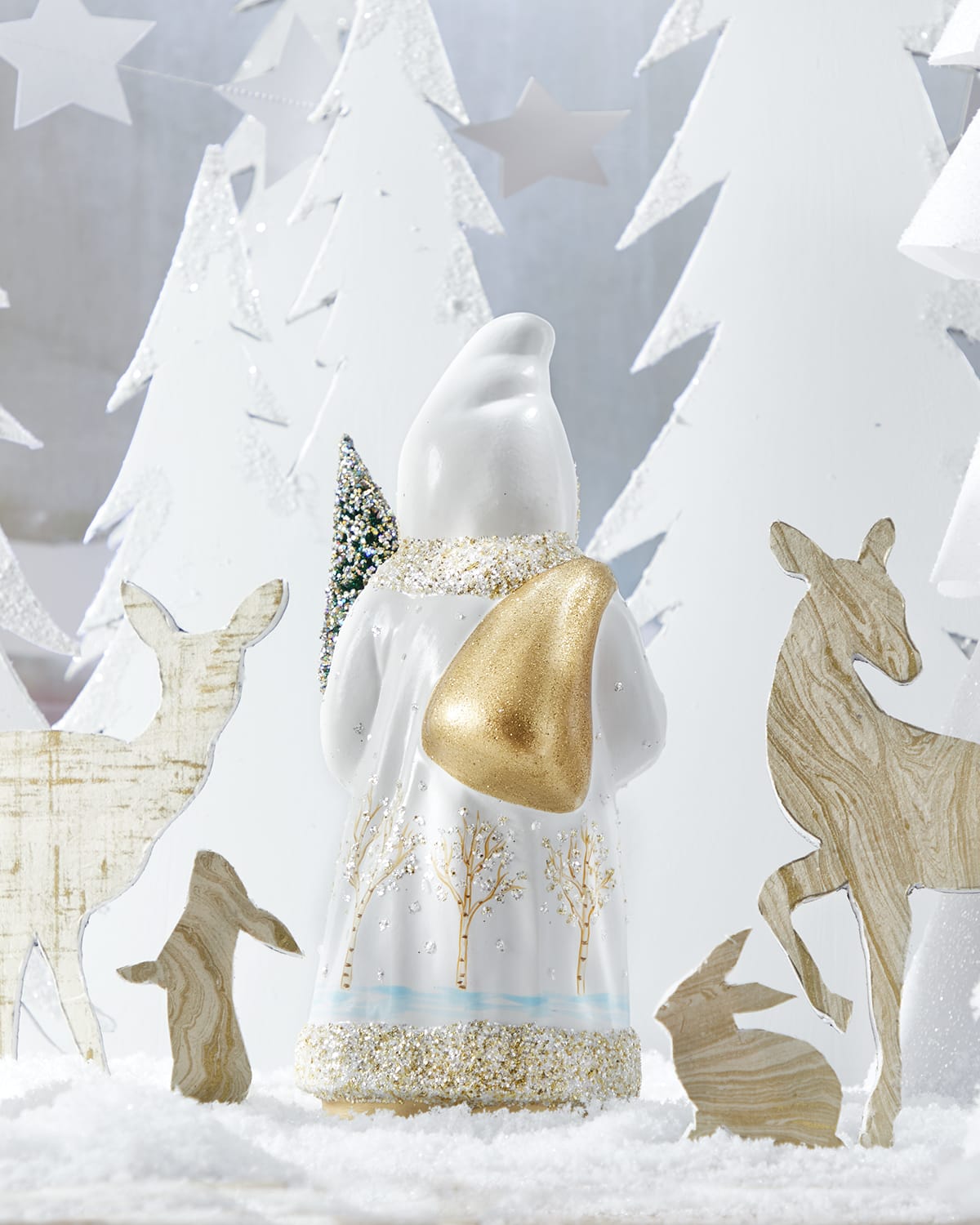 Ino Schaller White Santa with Golden Deer Figurine