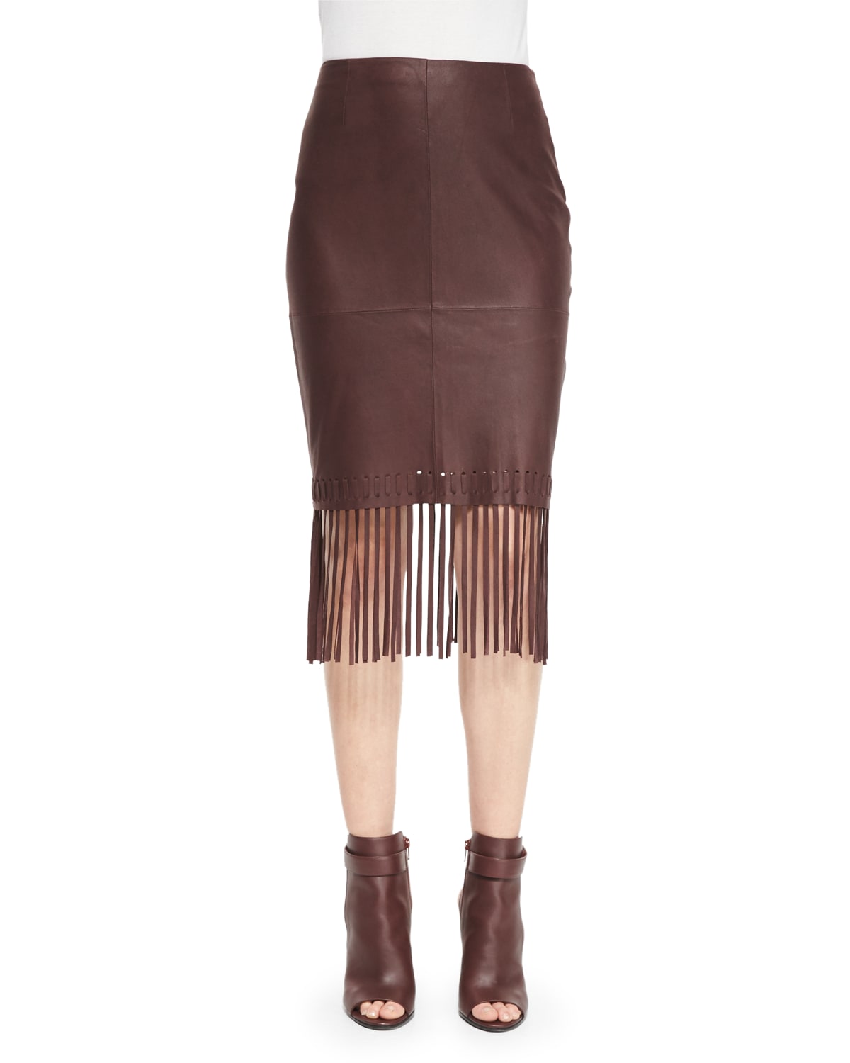 Elizabeth and James Jaxson Leather Skirt W/Fringe, Brown
