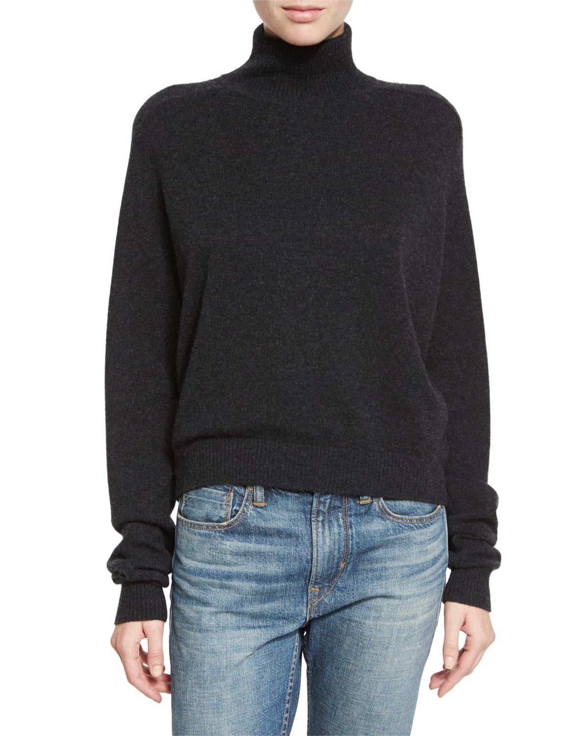 Vince Cashmere Drop-Shoulder Turtleneck Sweater, Heather Charcoal