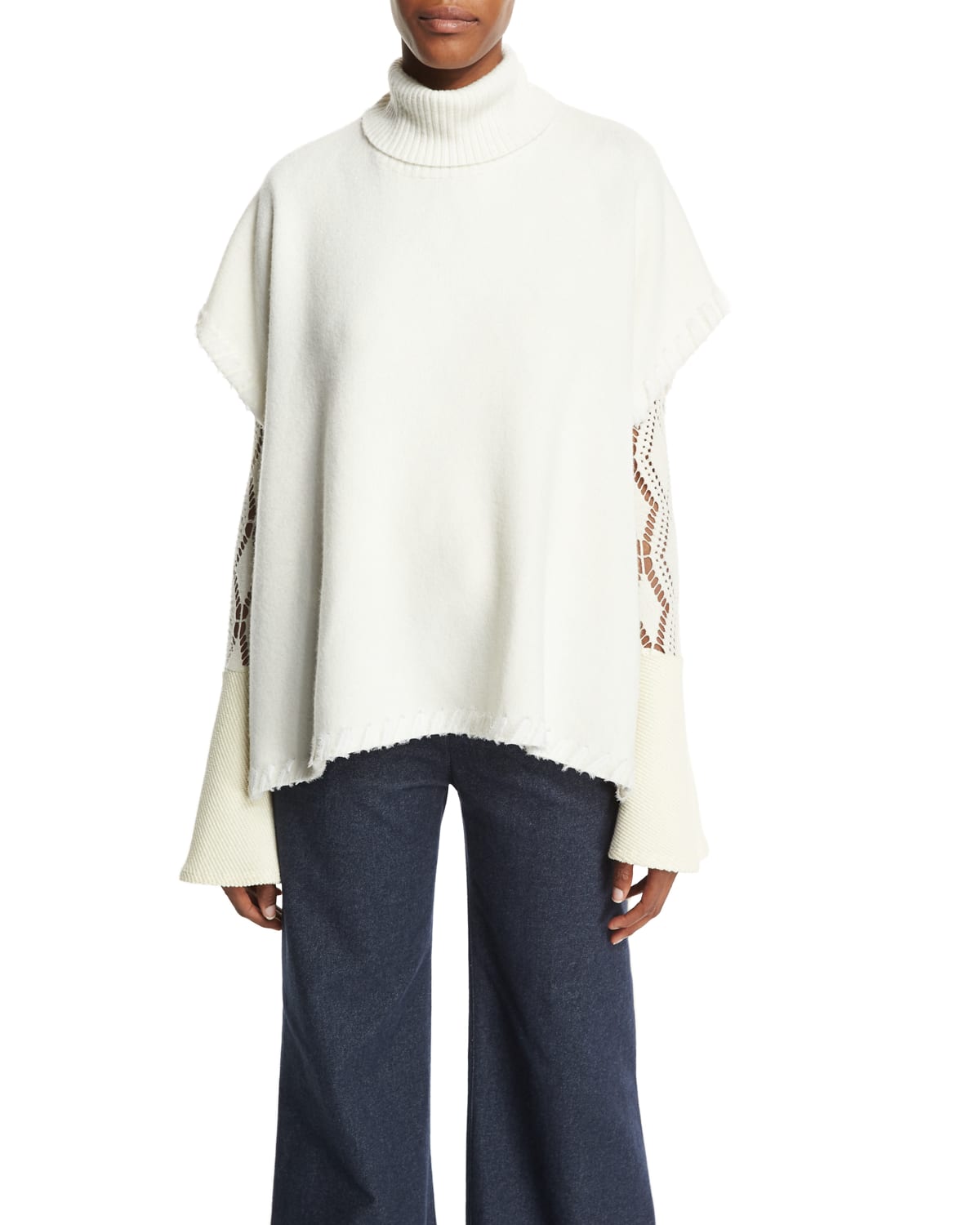 See by Chloe Butterfly-Sleeve Frayed Wool Tie Jacket, Natural White
