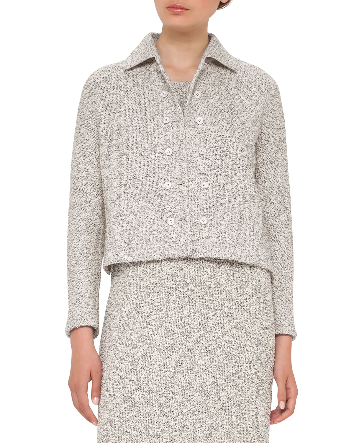 Akris Hadow Boucle Tweed Jacket, Black/White