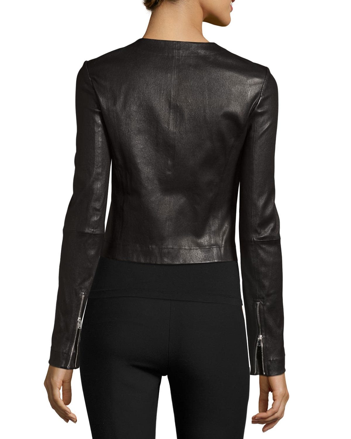 Elizabeth and James Helen Fitted Cropped Leather Jacket, Black