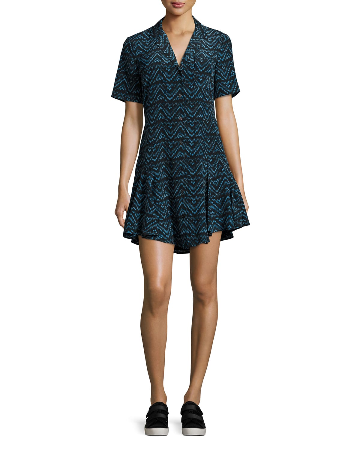 A.L.C. Kayden Printed Button-Front Silk Shirtdress, Blue Pattern