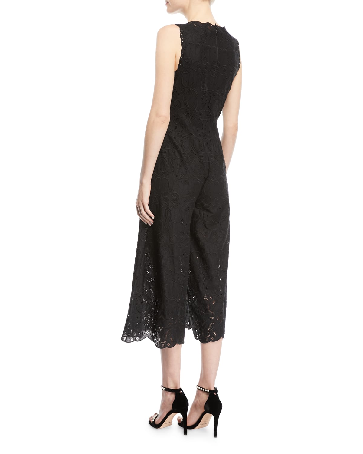 Jonathan Simkhai V-Neck Sleeveless Scallop Lace Wide-Leg Jumpsuit
