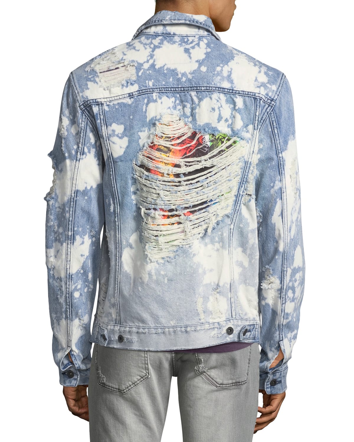 PRPS Men's Bleached Ripped Jean Jacket