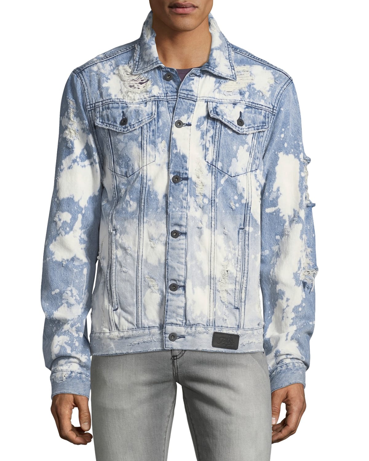 PRPS Men's Bleached Ripped Jean Jacket