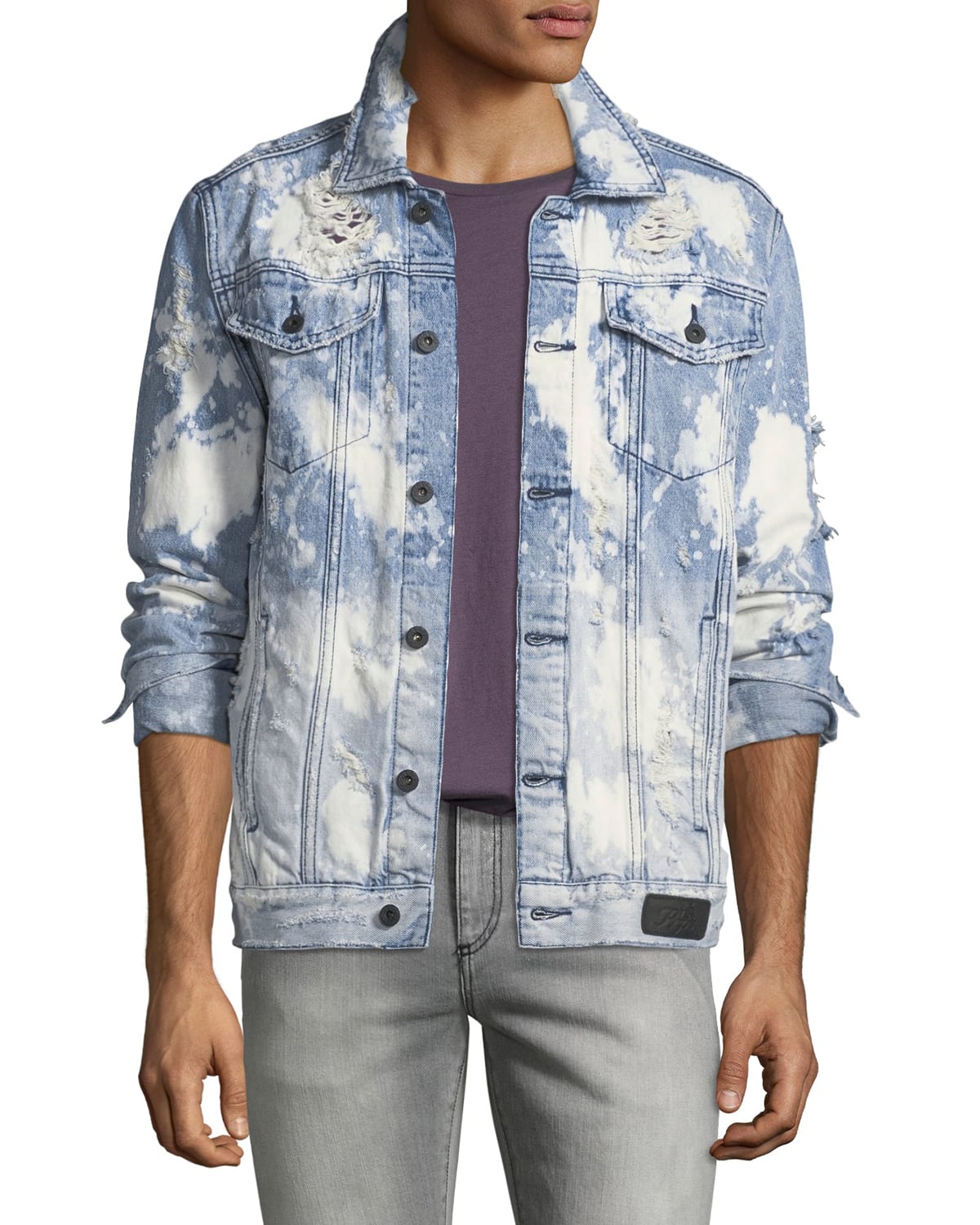 PRPS Men's Bleached Ripped Jean Jacket