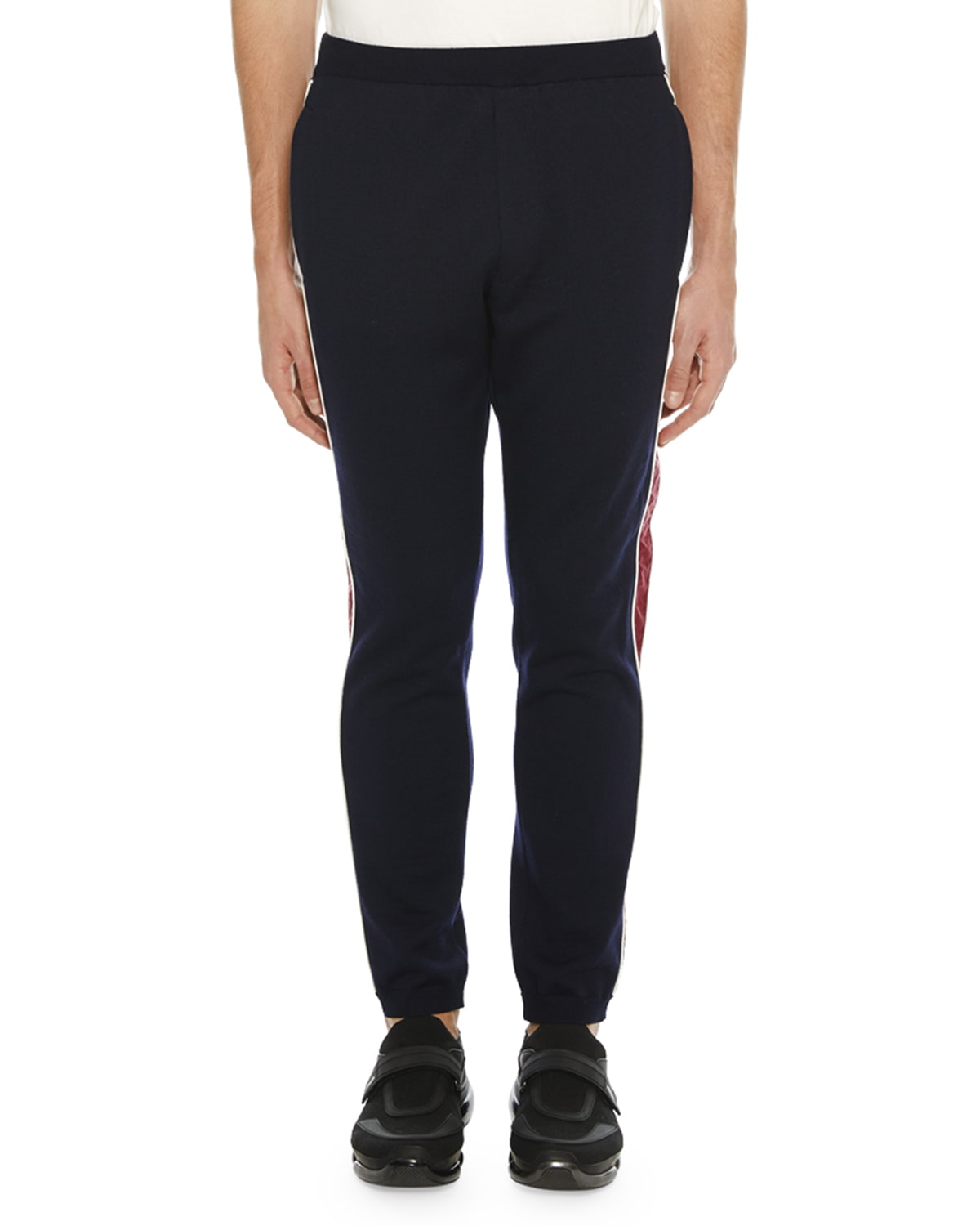 Prada Men's Contrast-Stripe Wool Track Pants
