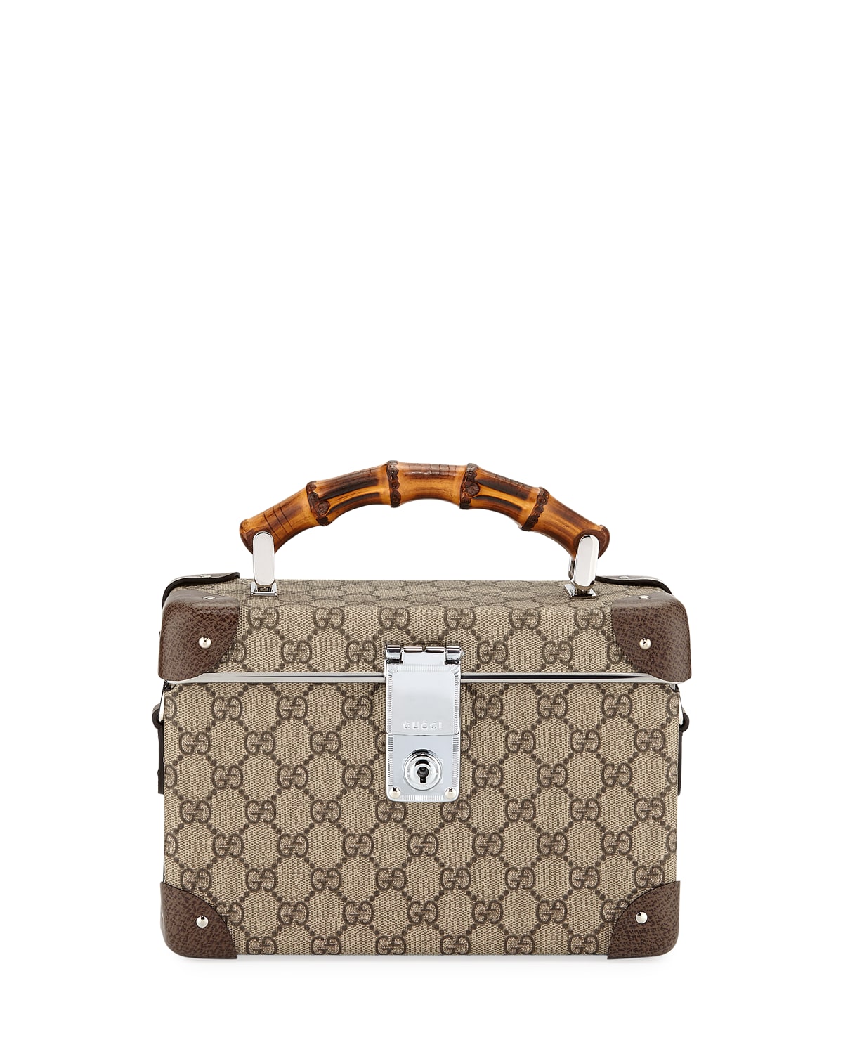 Gucci GG Canvas Beauty Train Case Bag with Bamboo Handle