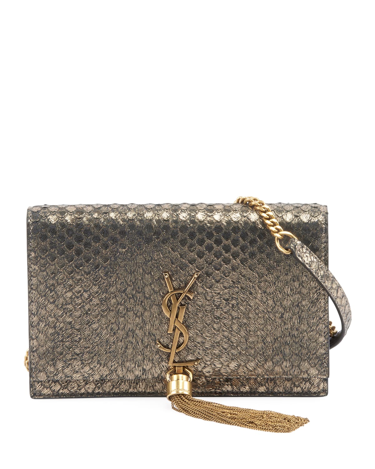 Saint Laurent Kate Monogram YSL Small Python-Effect Tassel Wallet on ...