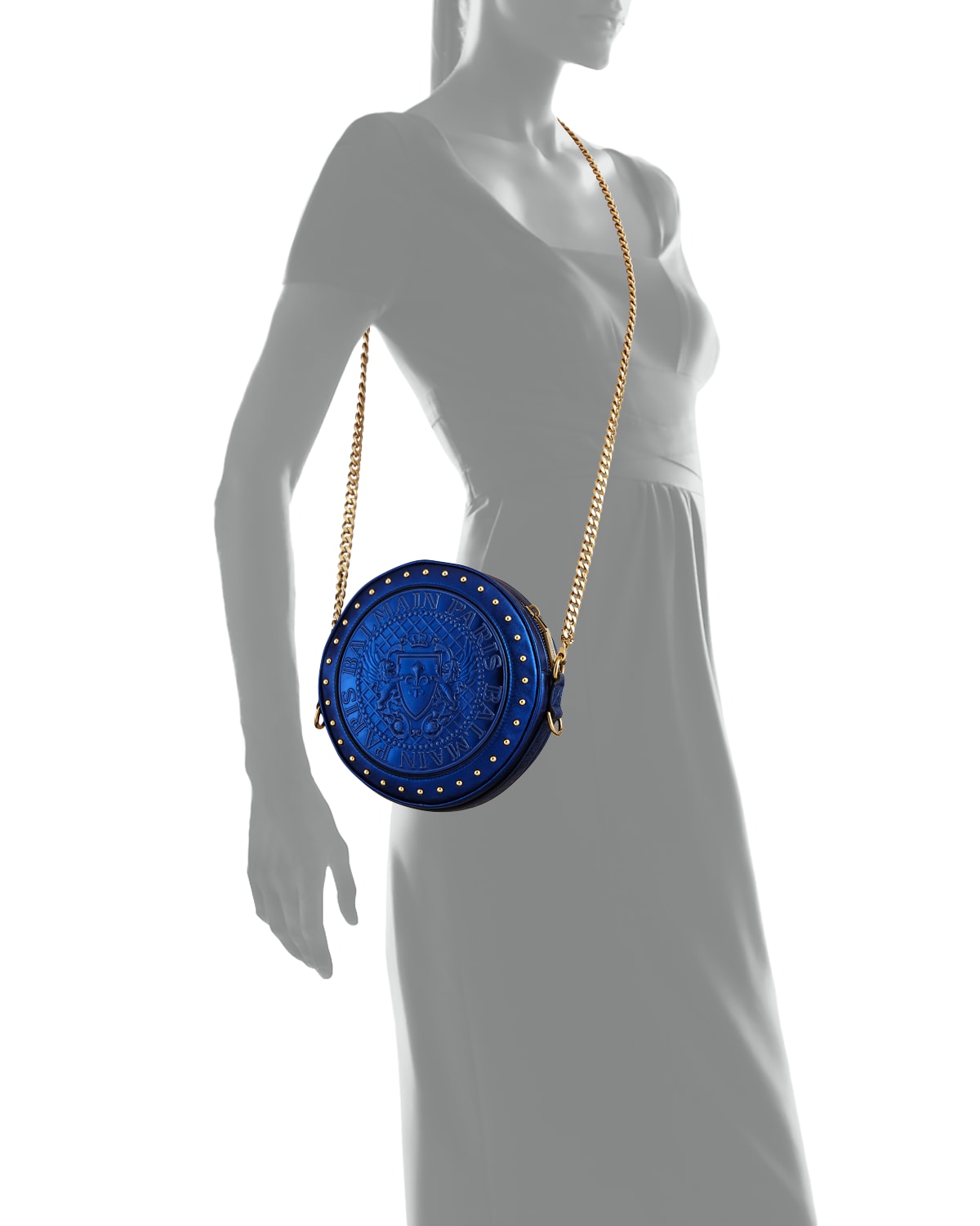 Balmain Disco Metallic Circle Crossbody Bag