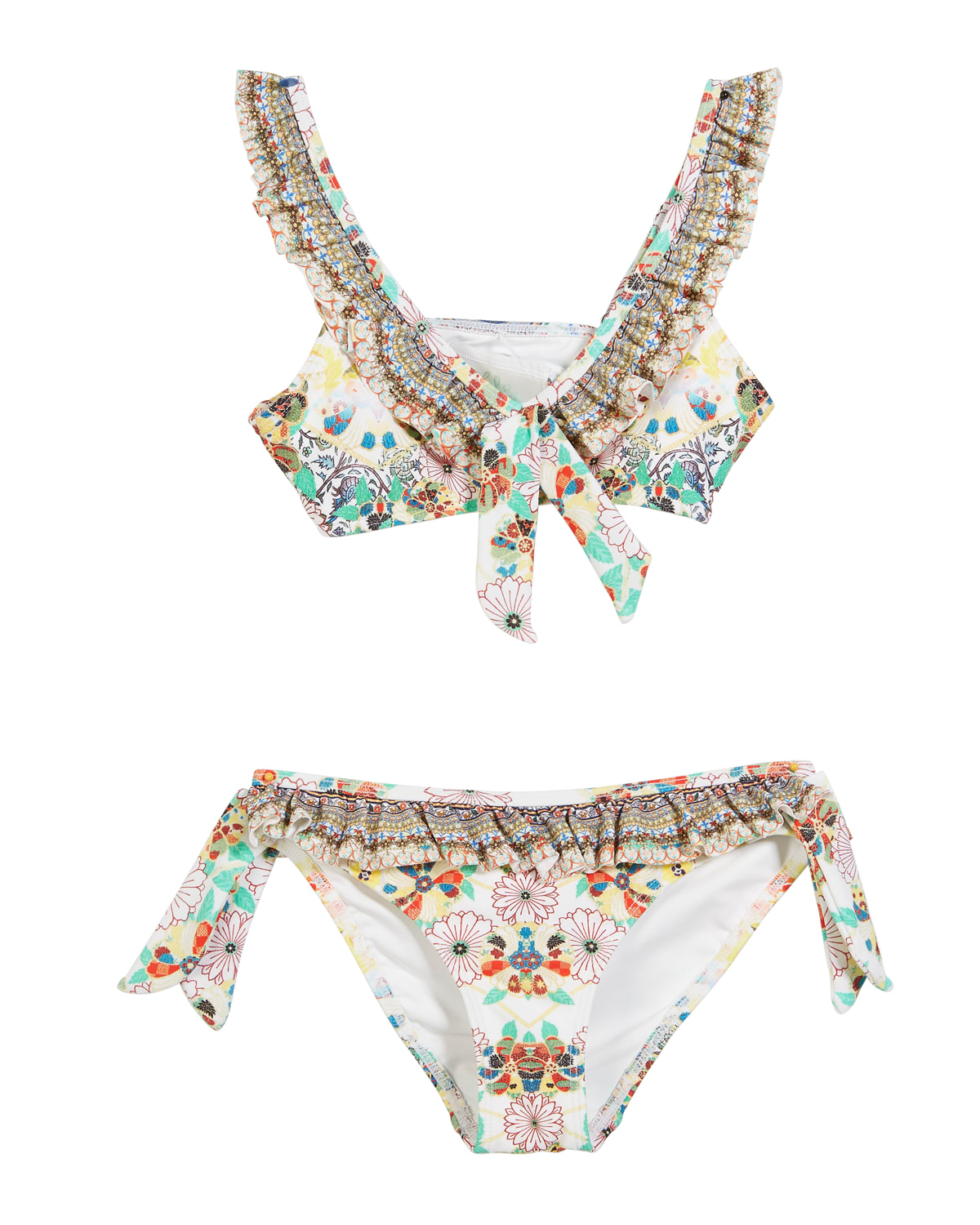 Camilla Floral Frill Ruffle-Trim Two-Piece Bikini, Size 4-10