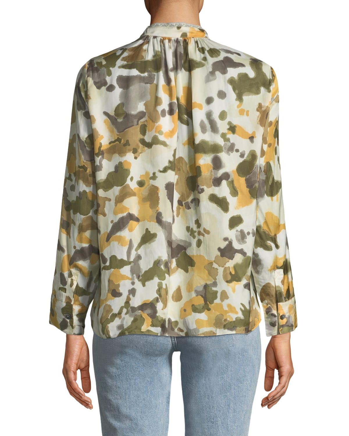 Zadig & Voltaire Tink Camo-Print Satin Long-Sleeve Blouse