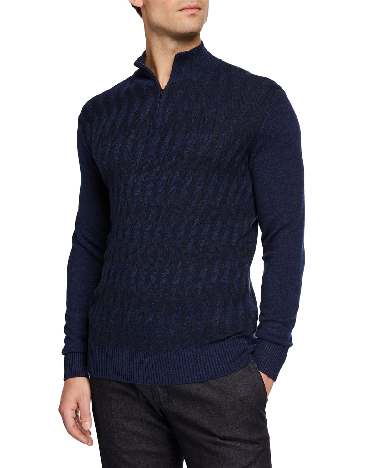 Loro Piana Men's Cashmere Cross Stitch Quarter-Zip Sweater