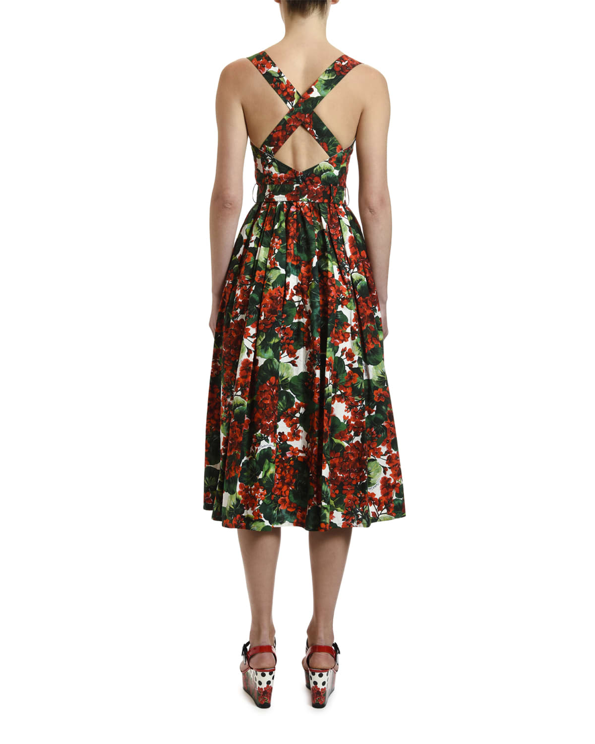Dolce&Gabbana Geranium Print Cotton Midi Dress