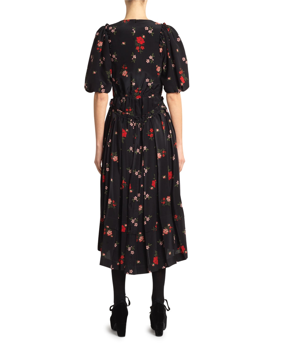 Simone Rocha Floral-Print Pleated Georgette Dress
