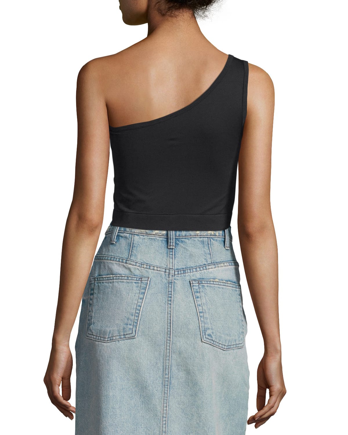 Helmut Lang One-Shoulder Cropped Stretch-Knit Bra Top, Optic White