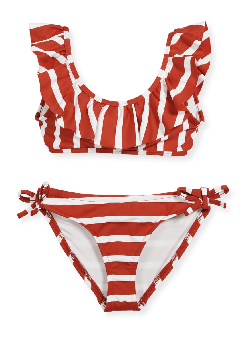 Milly Minis Striped Ruffle Pinafore Two-Piece Swimsuit, Size 4-7 and ...