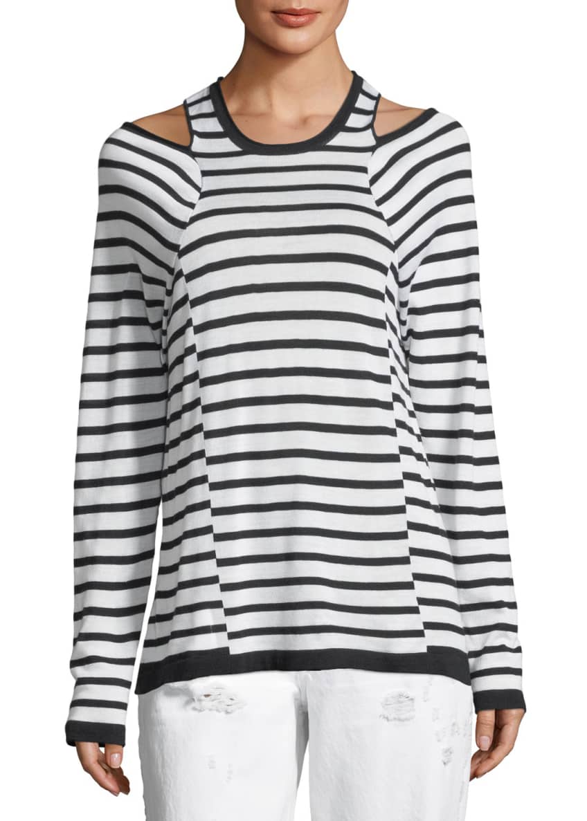 alexanderwang.t Wash & Go Crewneck Cutout-Shoulder Long-Sleeve Striped ...