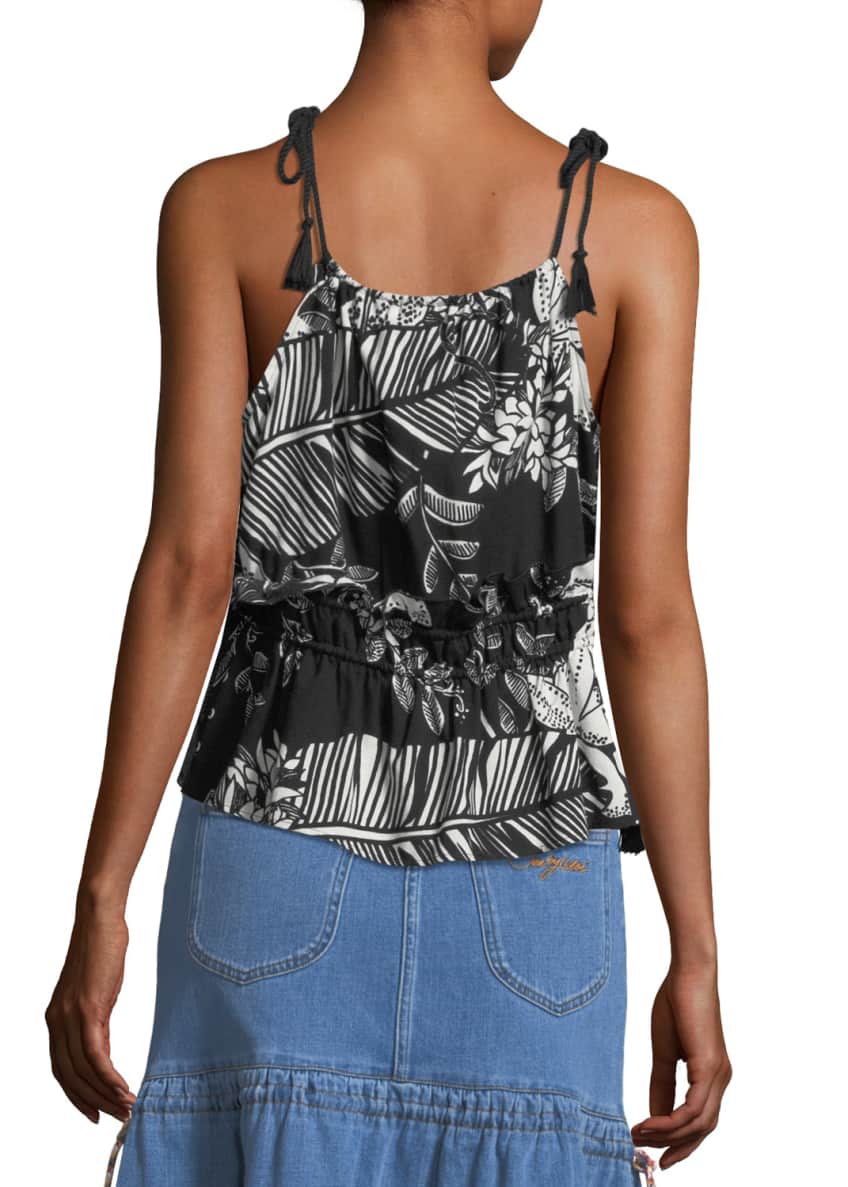 See by Chloe Sleeveless Palm-Print Ruffled Cotton Blouse and Matching ...
