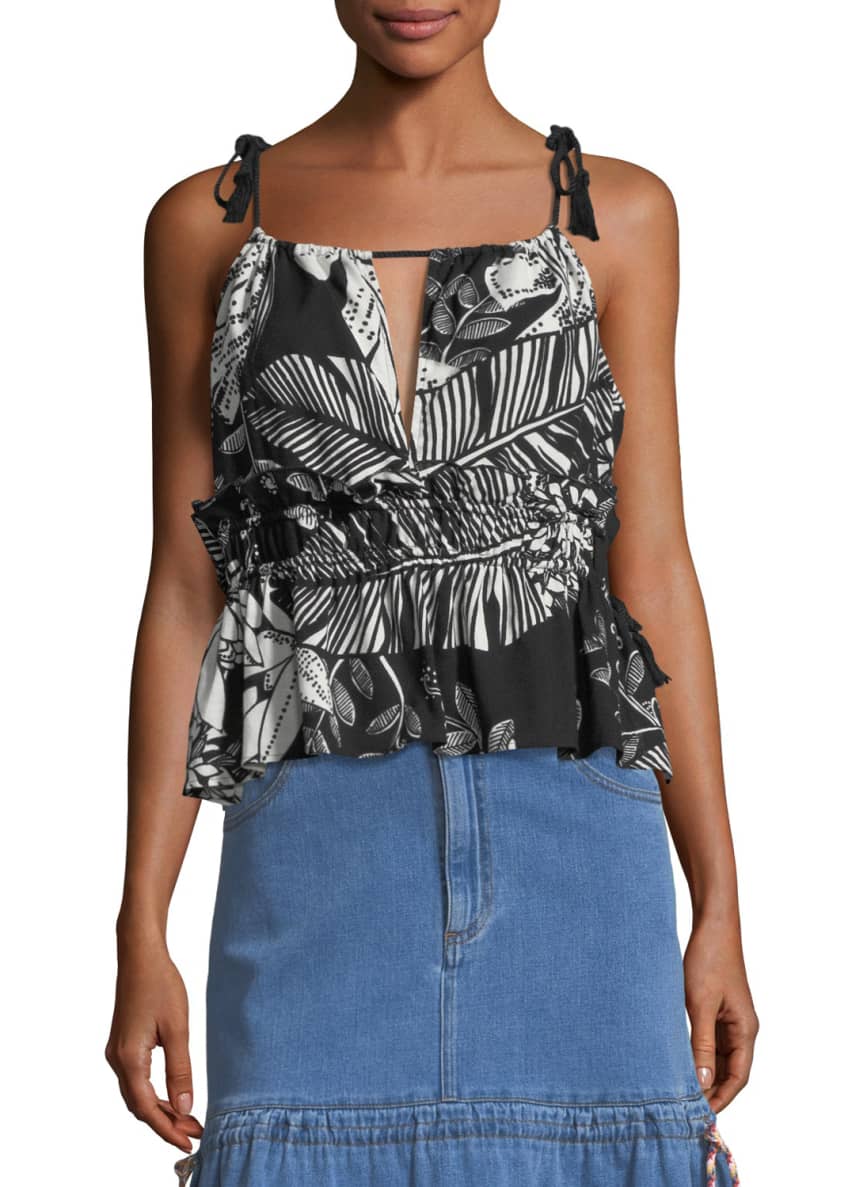 See by Chloe Sleeveless Palm-Print Ruffled Cotton Blouse and Matching ...