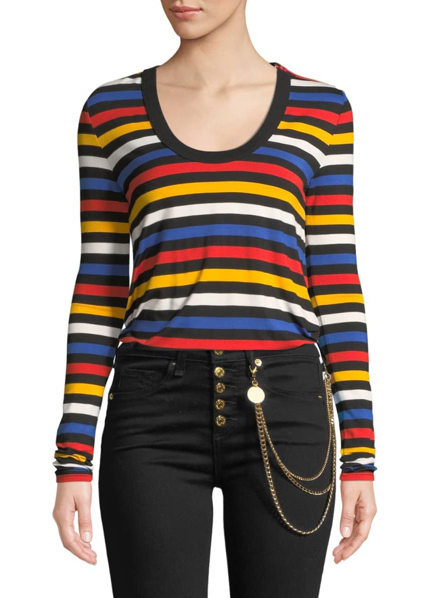 Veronica Beard Falk Striped Scoop-Neck Long-Sleeve Tee and Matching ...