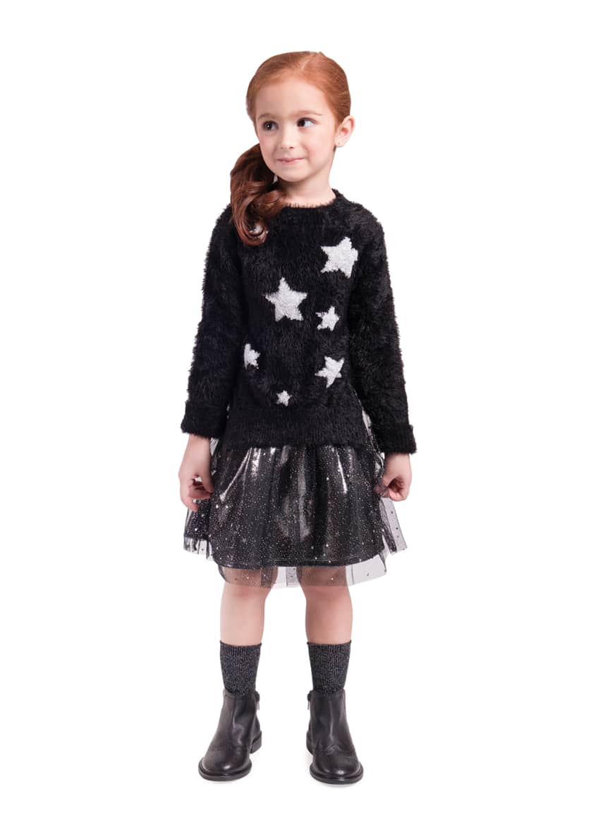 Imoga Sleeveless Chiffon Dress w/ Yarn Star Intarsia Sweater, Size 4-6 ...