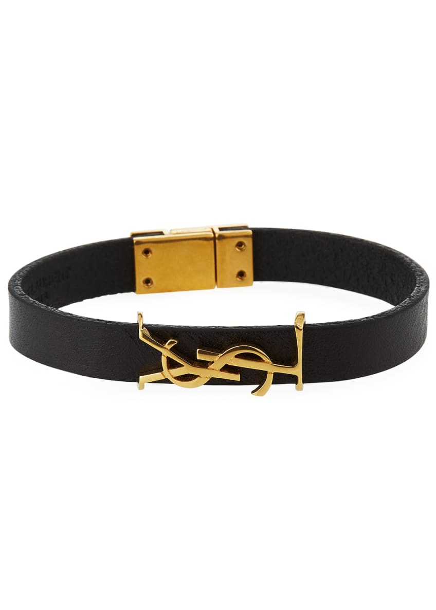 Saint Laurent Leather YSL Monogram Bracelet, Black/Gold - Bergdorf Goodman
