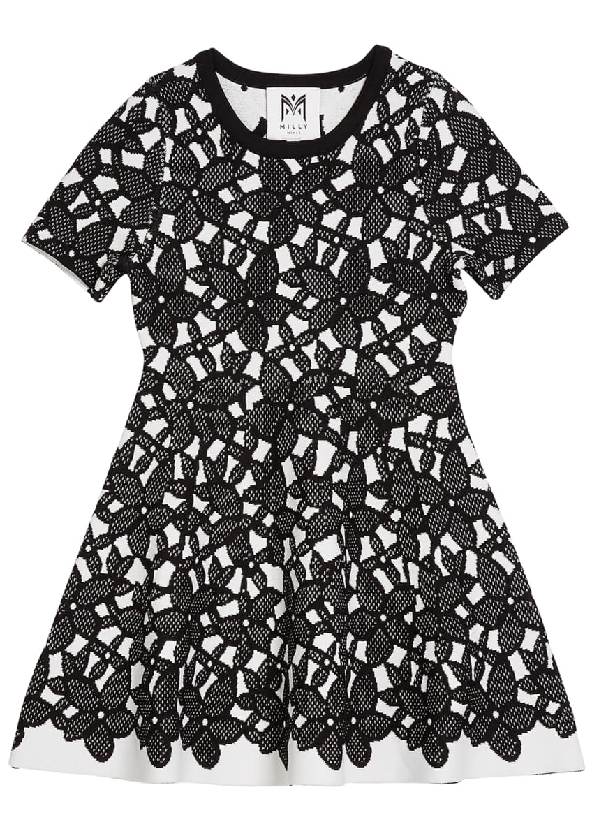 Milly Minis Floral-Mesh Jacquard Short-Sleeve Dress, Size 4-6 and ...