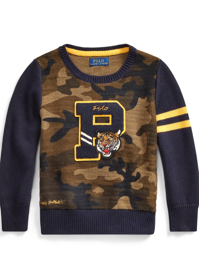 Ralph Lauren Childrenswear Camo Letterman-Style Sweater, Size 2-4 and ...