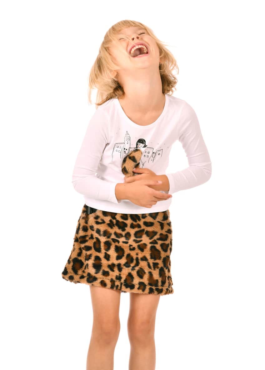 Hannah Banana Girl's Faux Fur Leopard-Print Skirt, Size 4-6X and ...