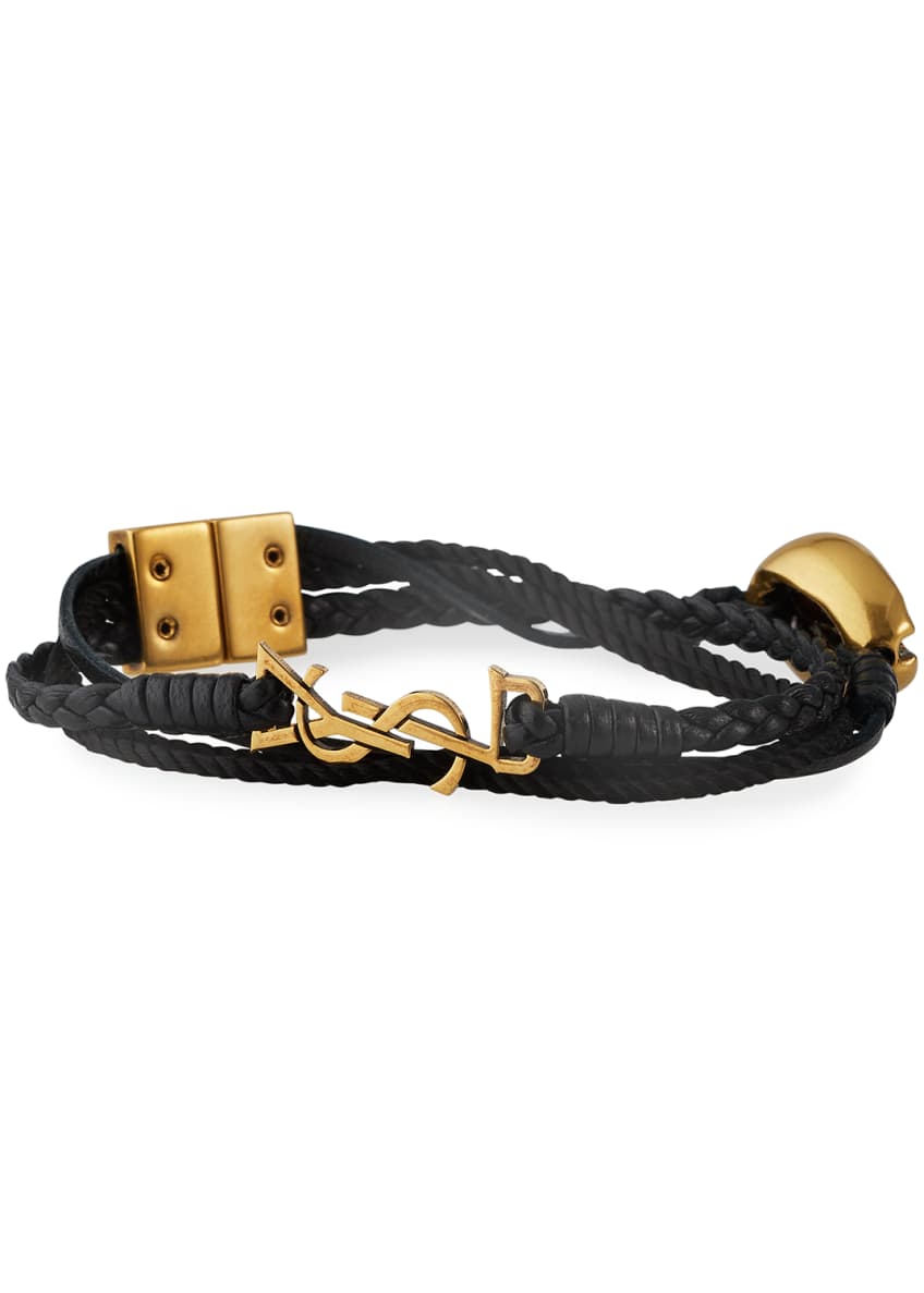 Saint Laurent YSL Braided Leather Seashell Bracelet - Bergdorf Goodman