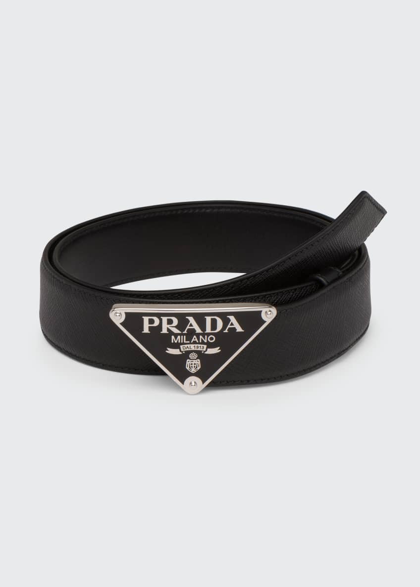 Prada Saffiano Triangle Logo Belt - Bergdorf Goodman