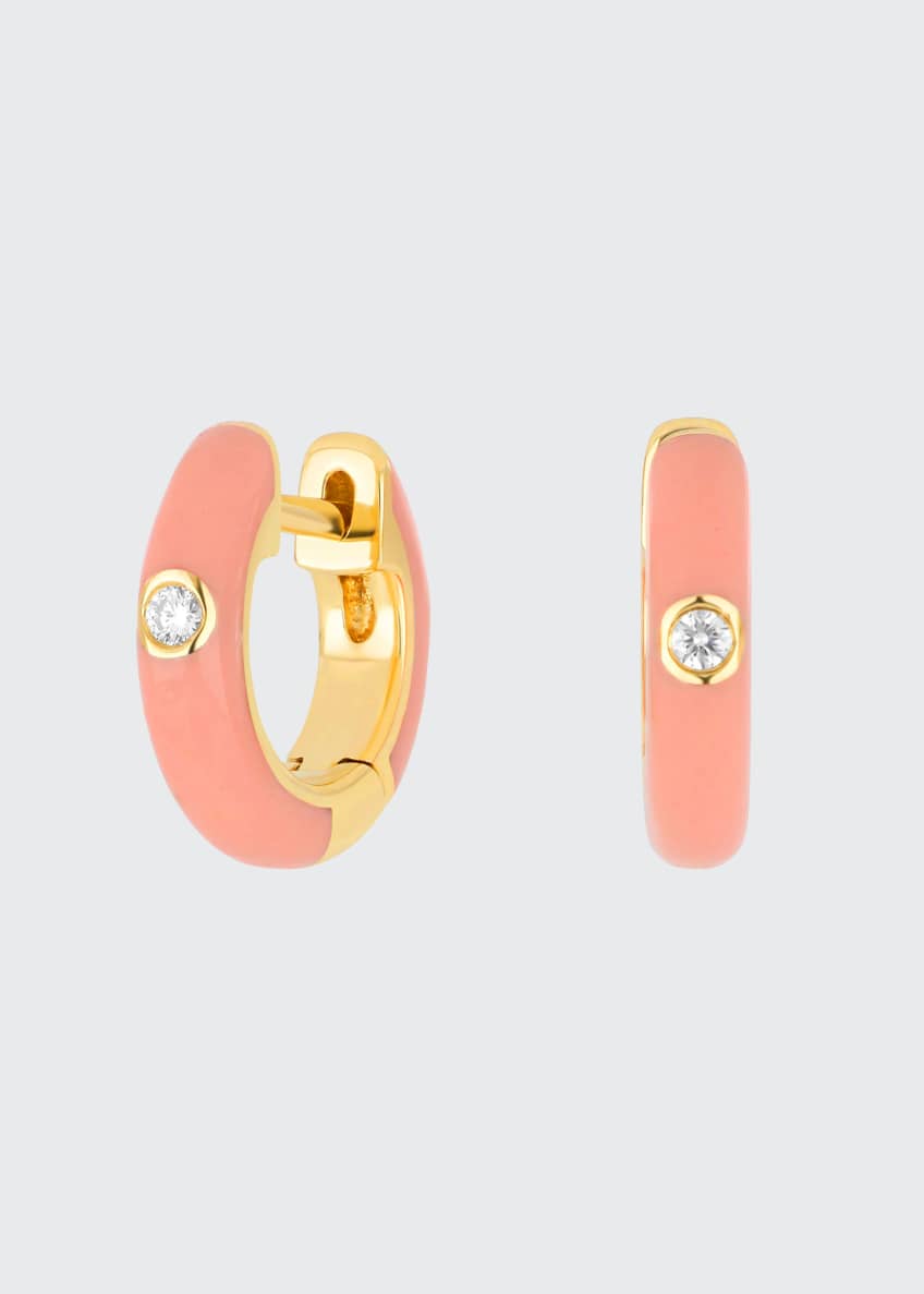 EF Collection Single Diamond Coral Enamel Huggie Earrings - Bergdorf ...