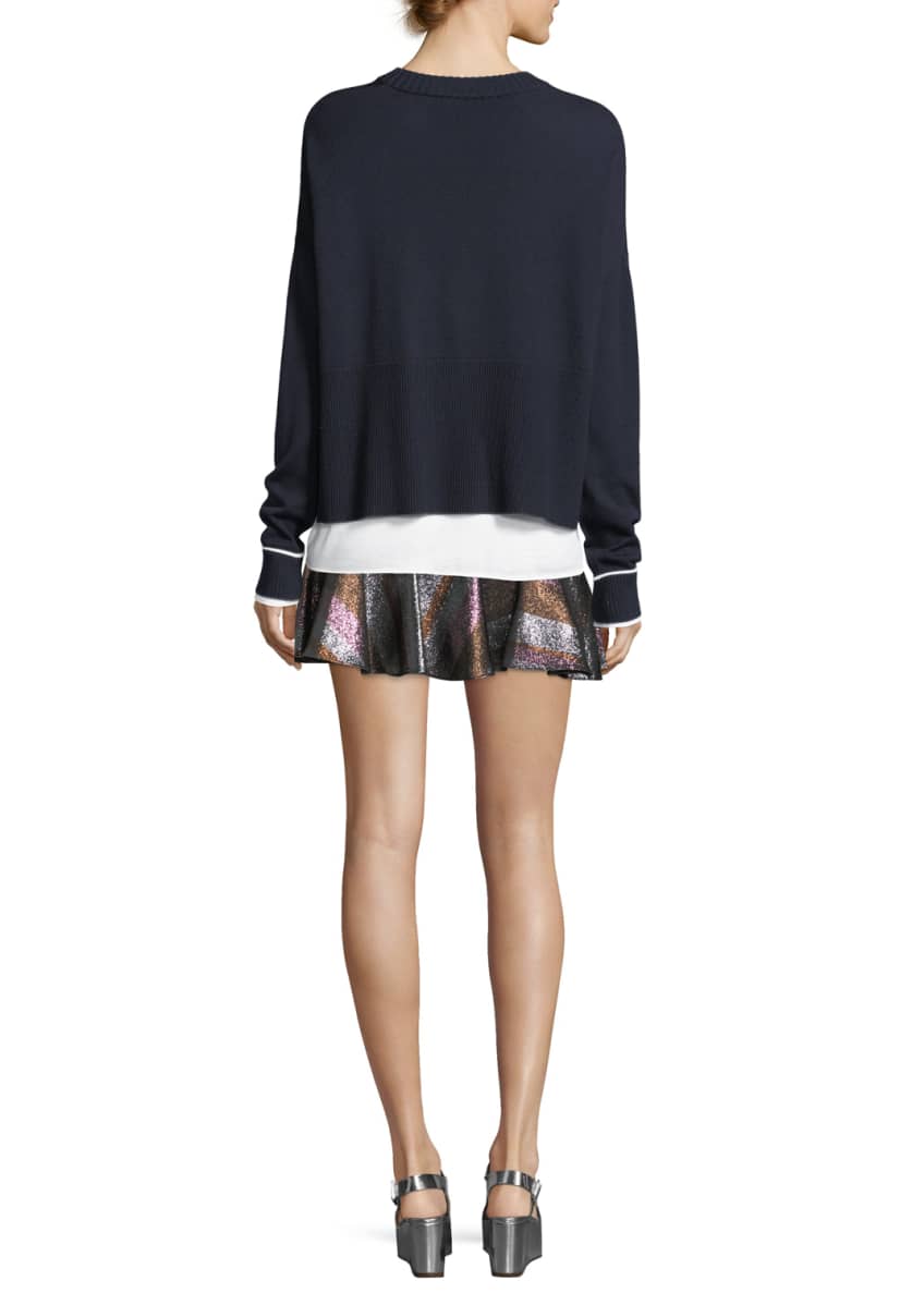 Derek Lam 10 Crosby Crewneck Asymmetric Long-Sleeve Merino Wool Sweater ...