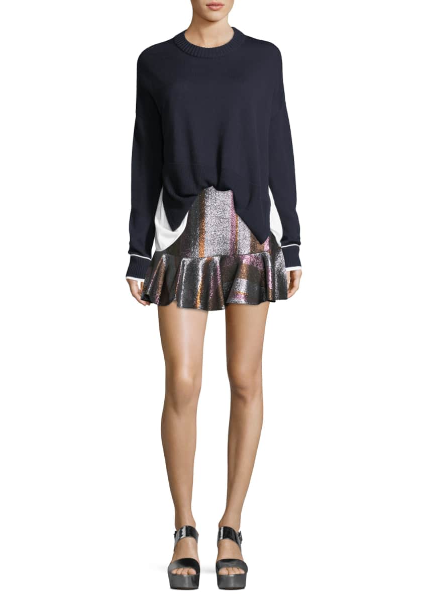 Derek Lam 10 Crosby Crewneck Asymmetric Long-Sleeve Merino Wool Sweater ...