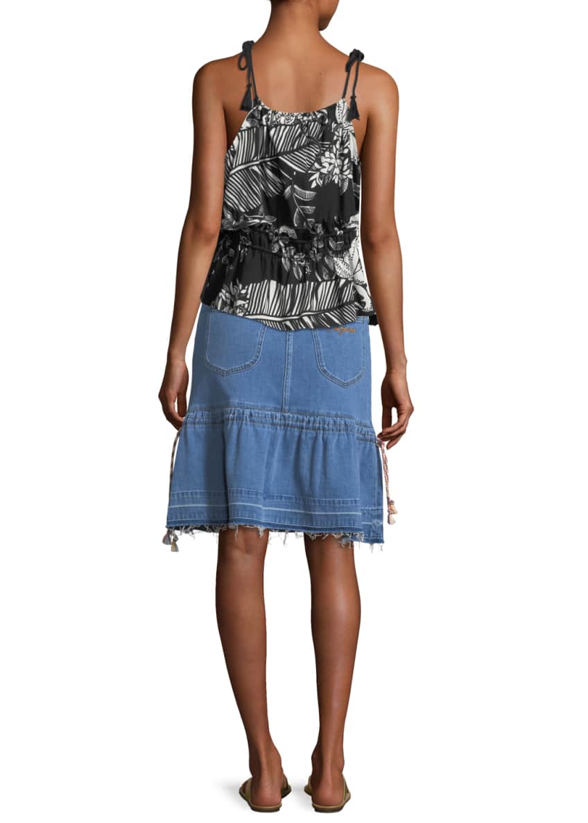 See by Chloe Sleeveless Palm-Print Ruffled Cotton Blouse and Matching ...