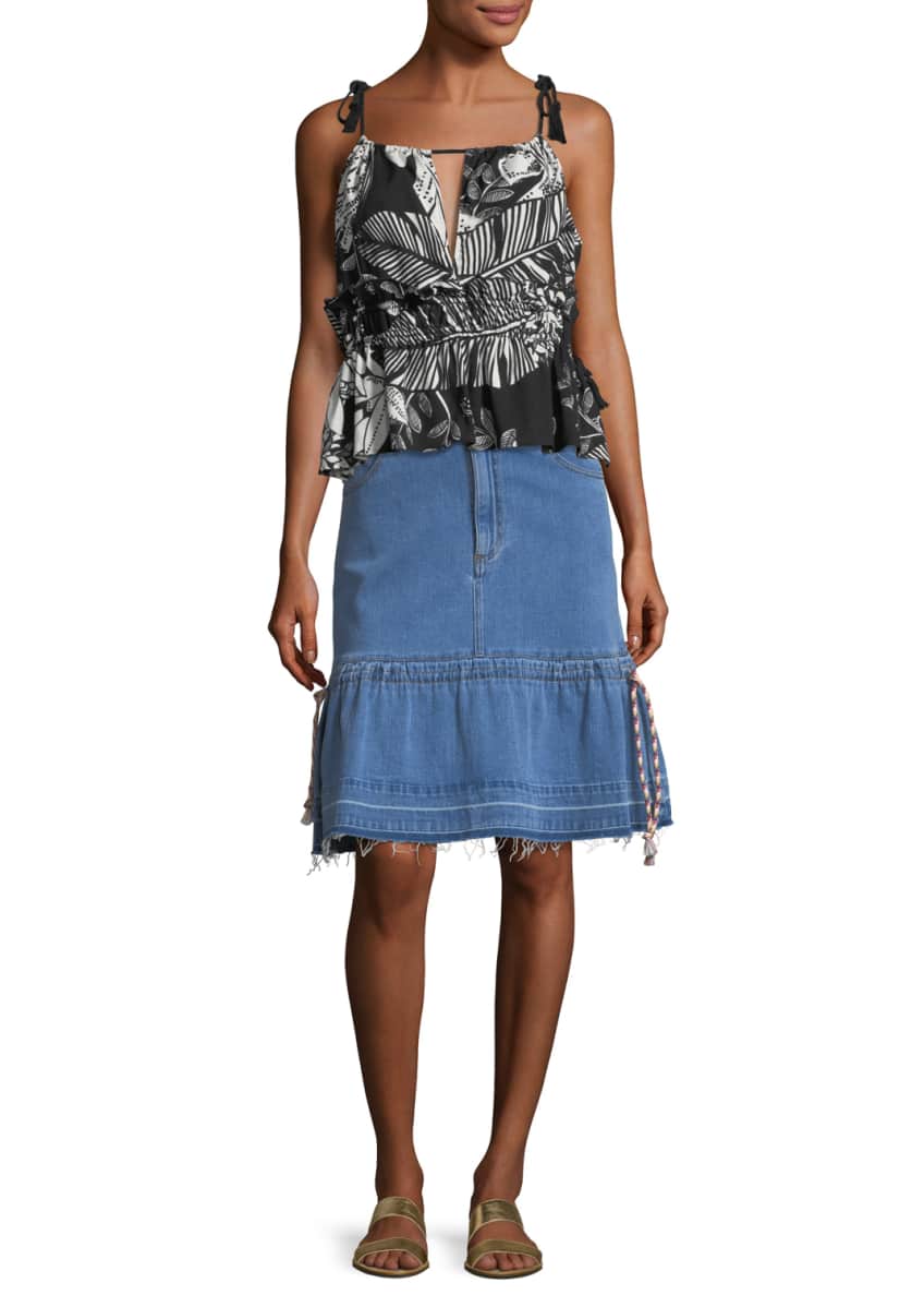 See by Chloe Sleeveless Palm-Print Ruffled Cotton Blouse and Matching ...