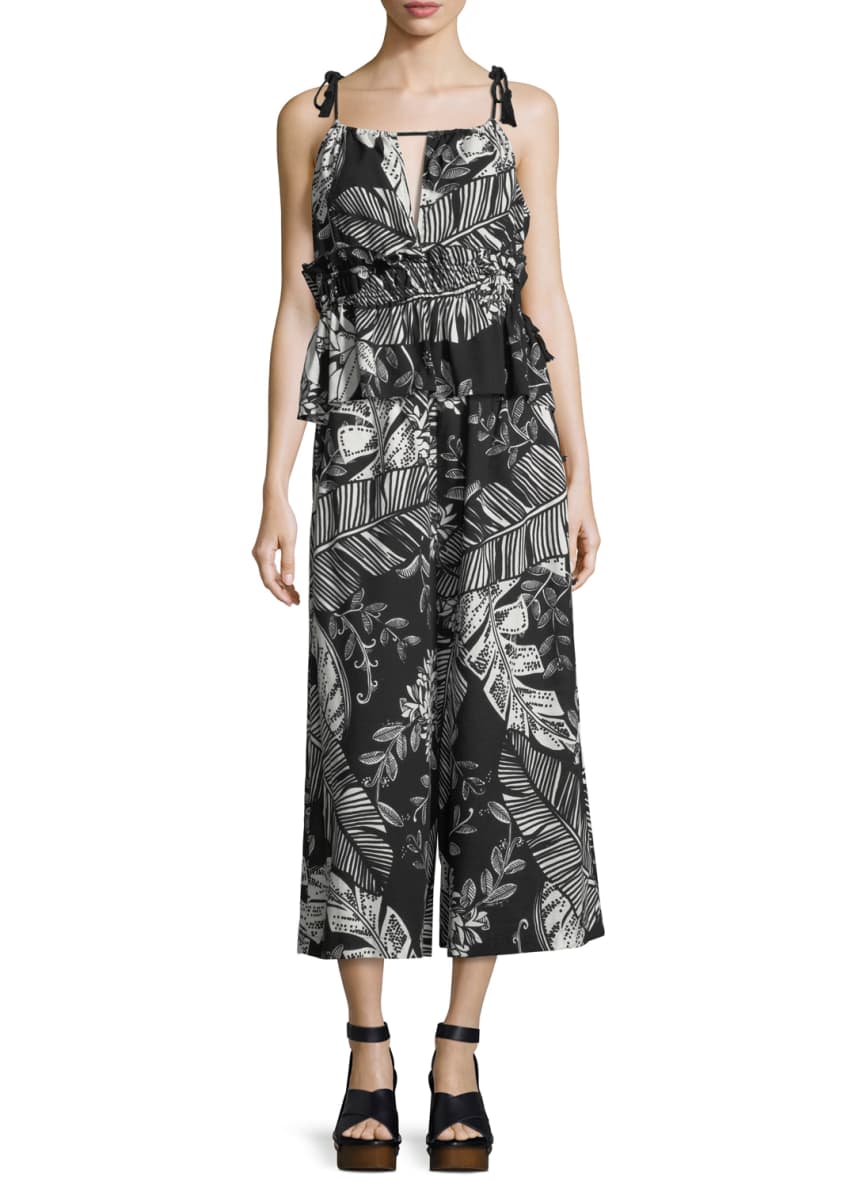 See by Chloe Sleeveless Palm-Print Ruffled Cotton Blouse and Matching ...