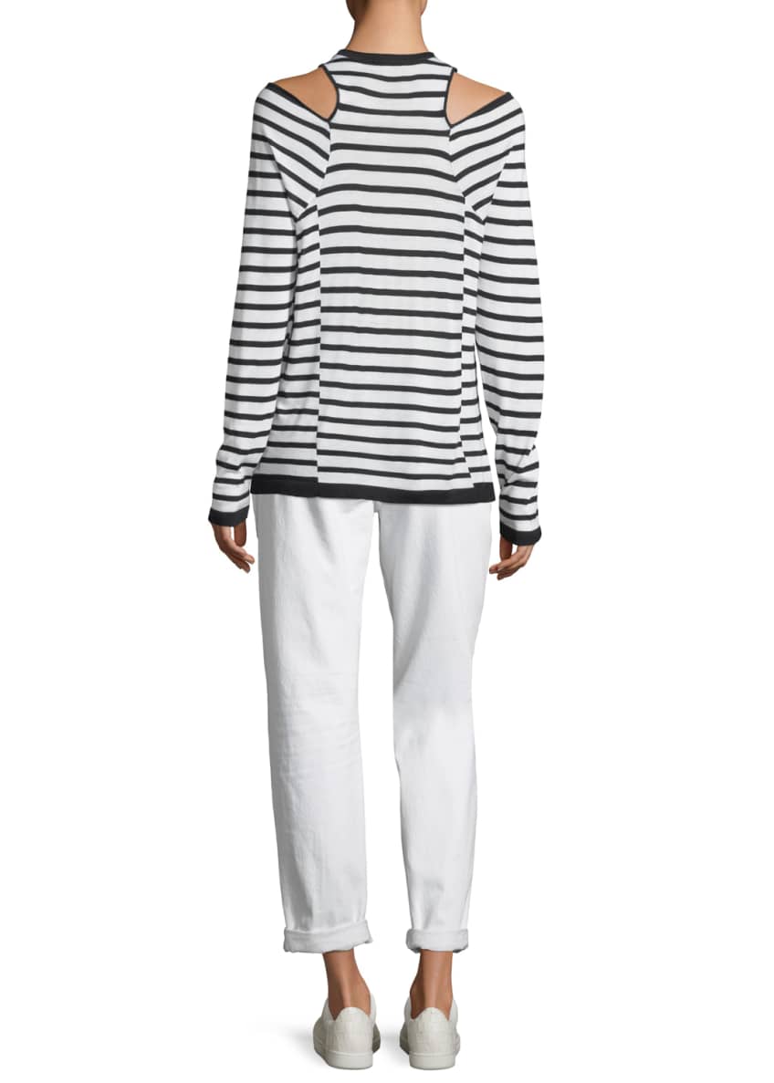 alexanderwang.t Wash & Go Crewneck Cutout-Shoulder Long-Sleeve Striped ...